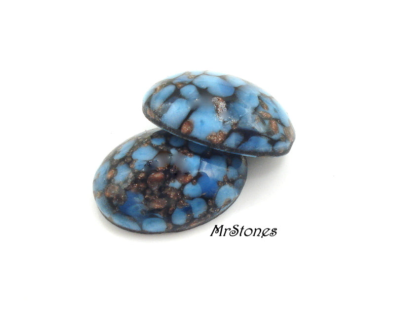 18x13mm (1685) Turquoise Matrix Black Copper Glitter Veins Oval Caboch ...