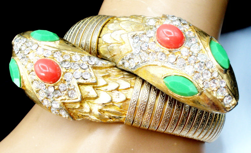 Vintage Double Snake Head Serpentine Rhinestone Bracelet – MrStones