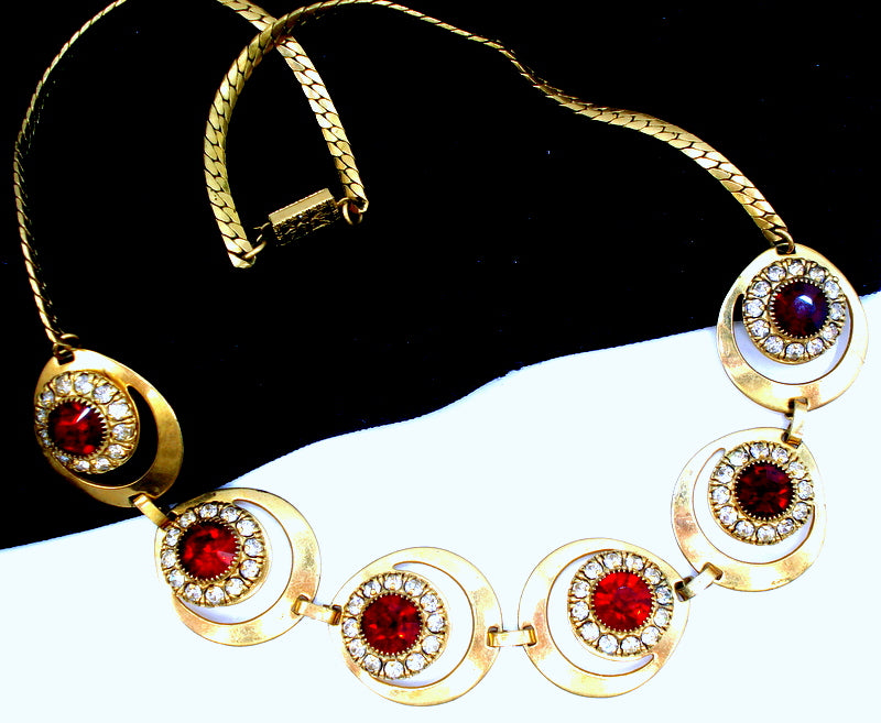 NECKLACE-Victorian Revival Open Circle Siam Crystal Rhinestones – MrStones