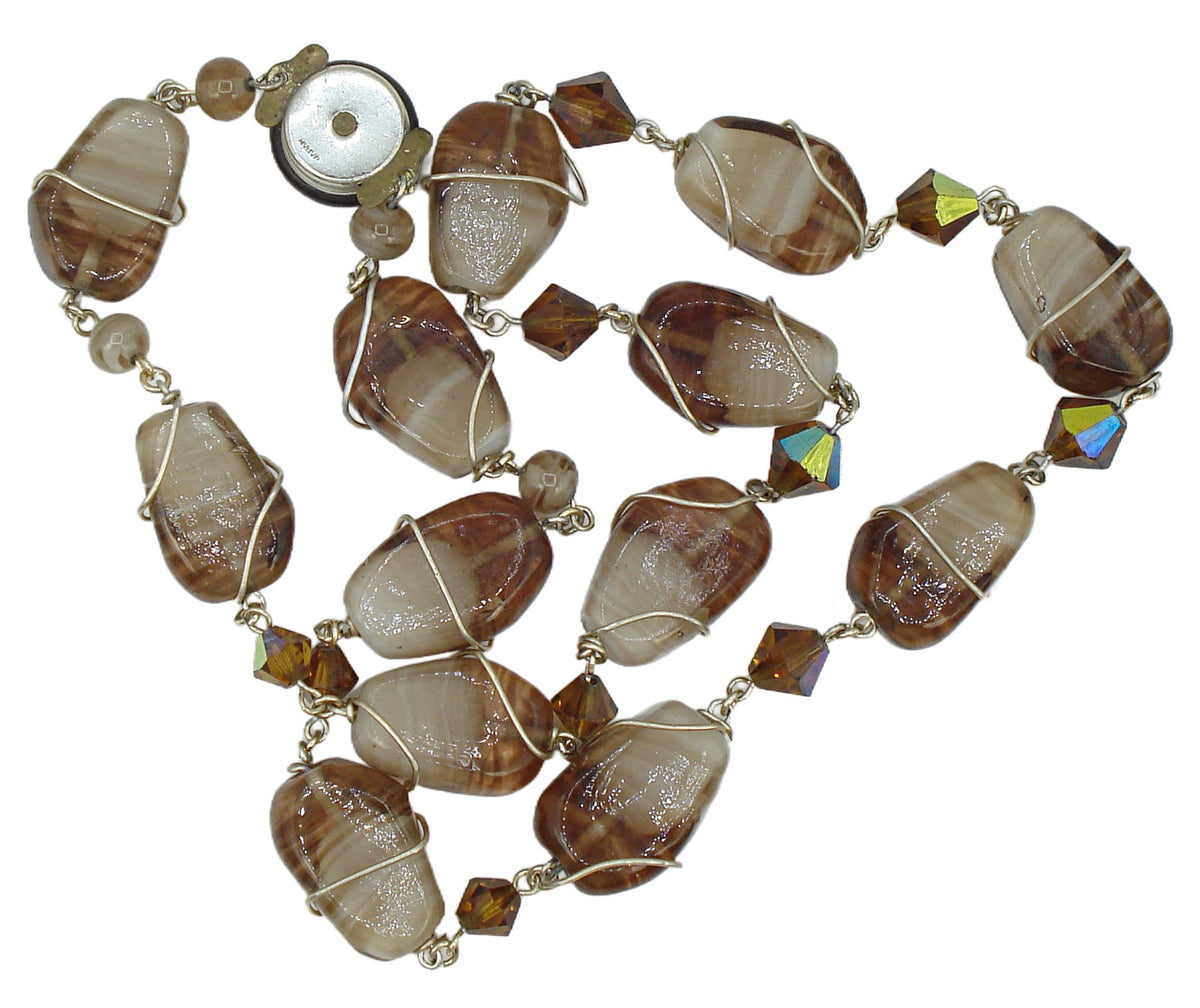 Vintage Japan Art Glass Porphyr Smoked Topaz 24" Weighty Beaded Neckla ...