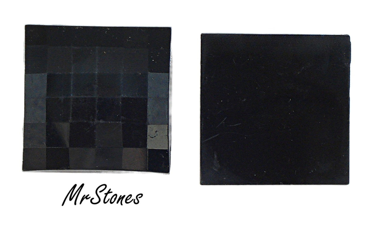 25mm (2062) Jet Black Opaque Square Checkered Top Cabochon 6.6mm Thick ...