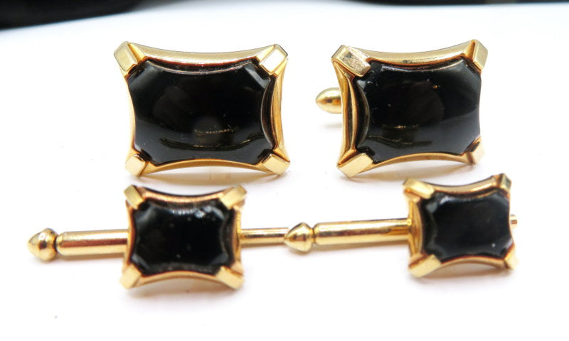 Vintage Swank 4pc Cufflink Set Black Onyx Gold Tone – MrStones
